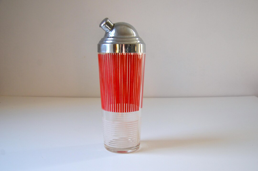 Vintage Red and White Stripe Glass Cocktail Shaker, Retro Barware ...