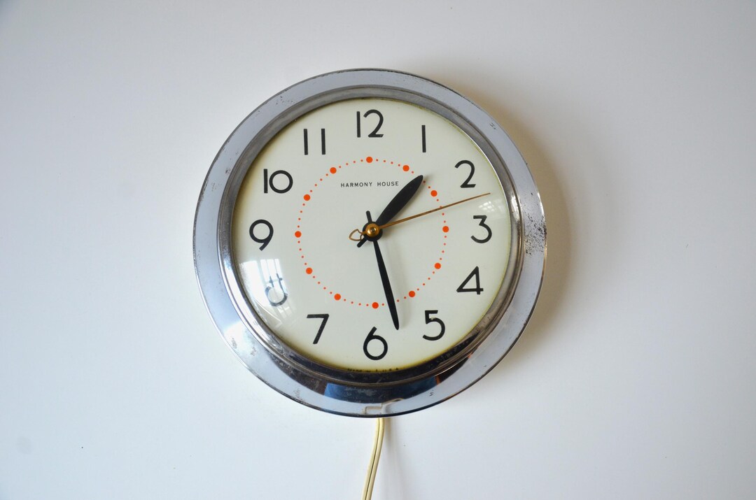 Vintage Mid-century Electric 7" Chrome Wall Clock by by Harmony House ...
