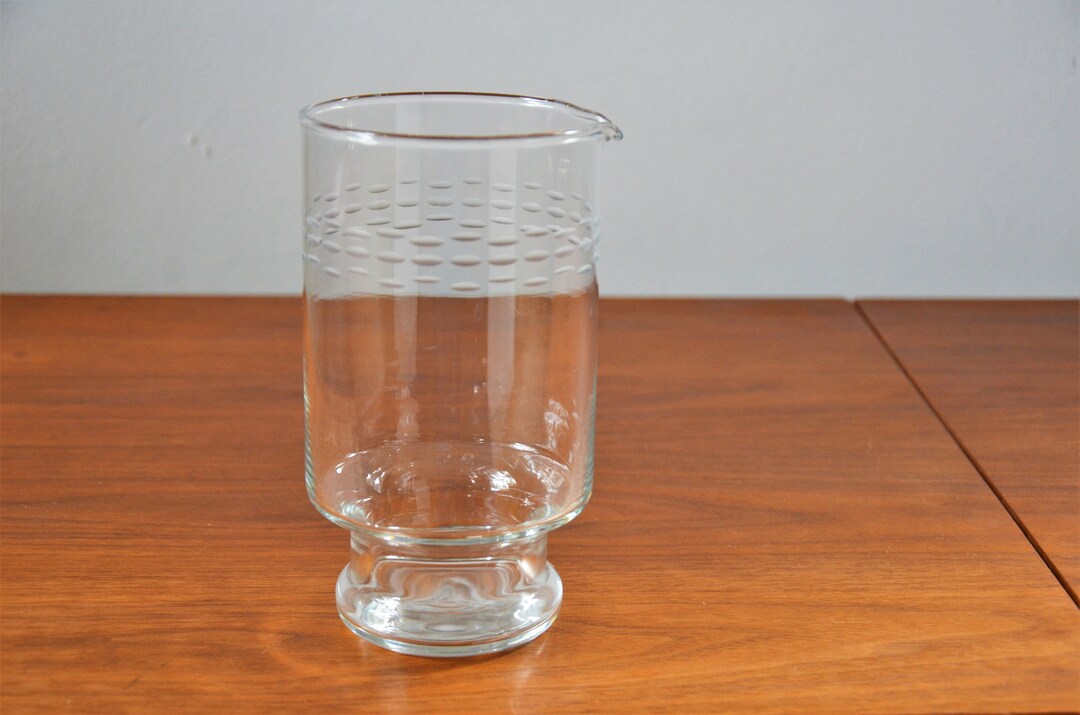 Vintage Cocktail Mixing Glass With Etched Glass Design, Retro Barware ...