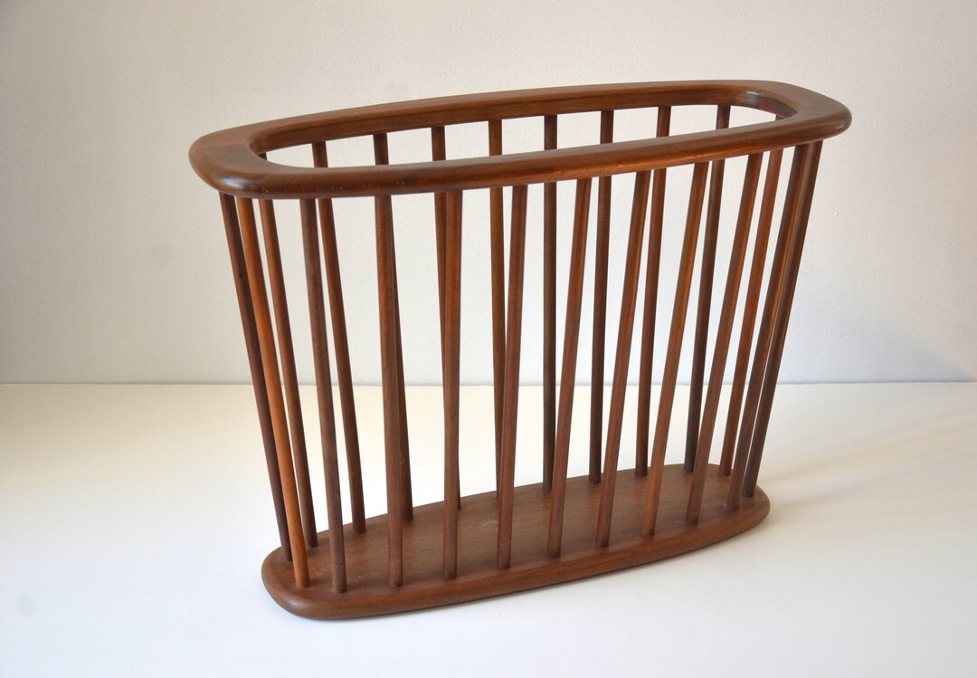 Vintage Mid-century Modern Oval Walnut Wood Magazine Rack by Arthur ...