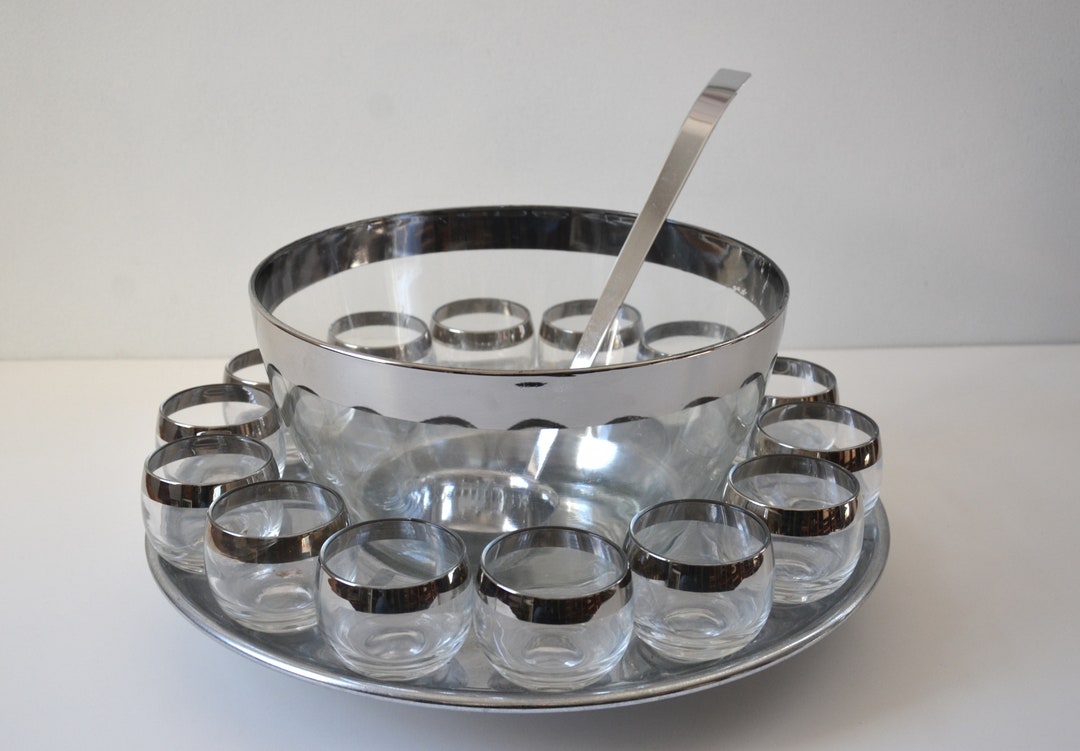 Mid Century Dorothy Thorpe Silver Rim Allegro Punch Bowl, Cocktail ...