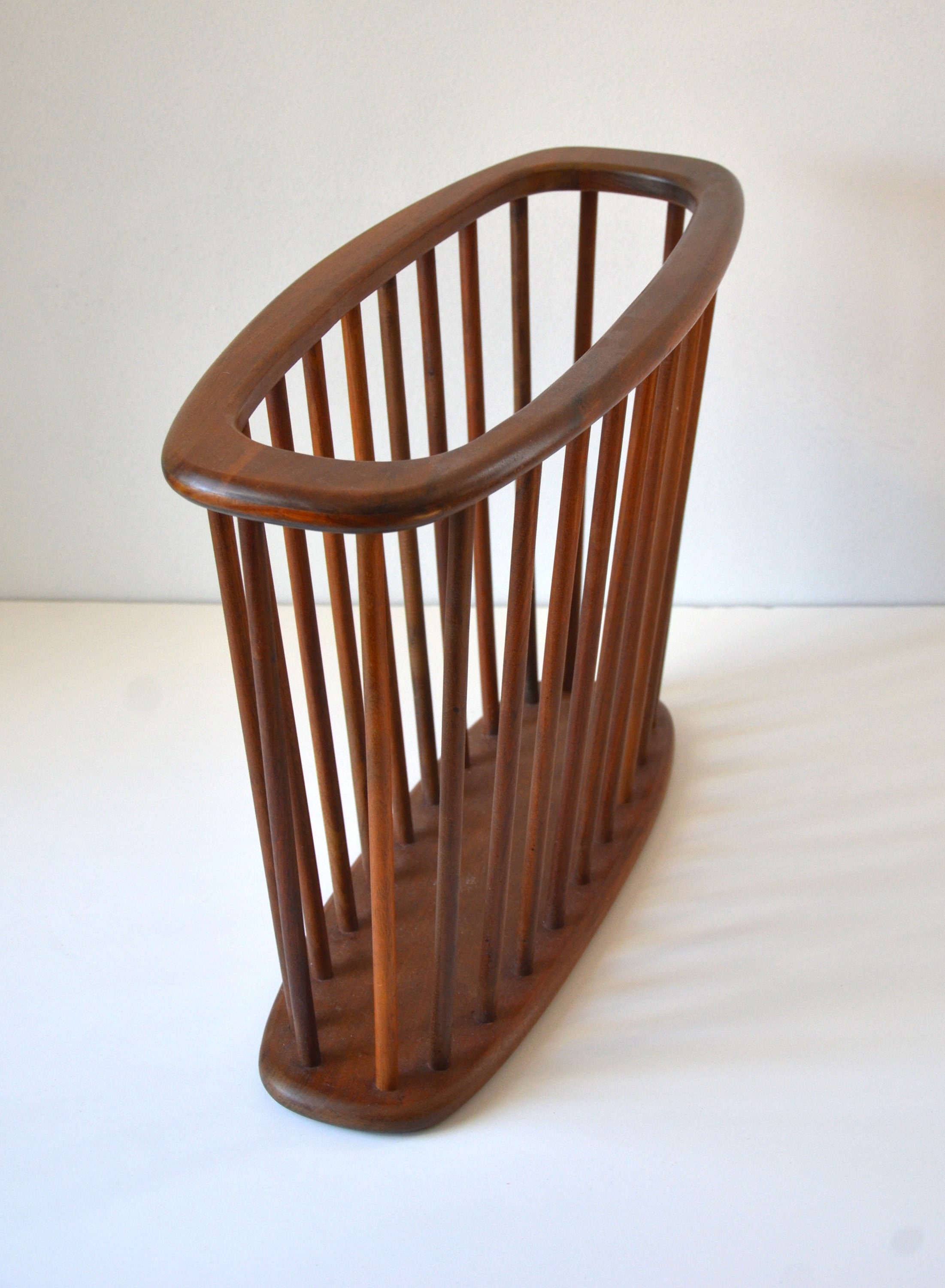 Vintage Mid-century Modern Oval Walnut Wood Magazine Rack by - Etsy