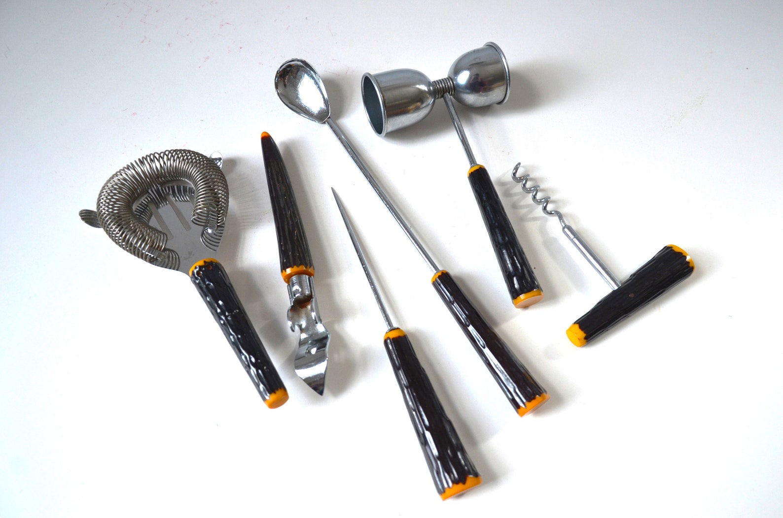 Vintage Chrome and Faux Antler Craft Cocktail Bar Tool Set - 6 Piece ...