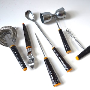 Vintage Chrome and Faux Antler Craft Cocktail Bar Tool Set - 6 Piece ...