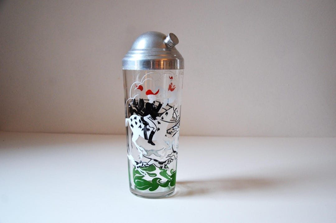 Vintage Glass Cocktail Shaker With Fox Hunting Theme by Hazel Atlas ...