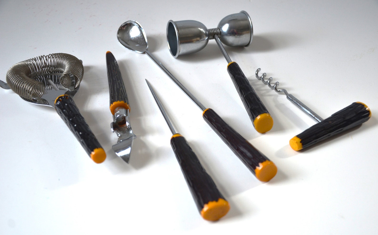 Vintage Chrome and Faux Antler Craft Cocktail Bar Tool Set - 6 Piece ...