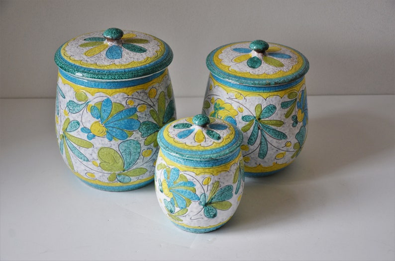 Vintage Italian Pottery Canister Set Jars With Lids in Blue - Etsy
