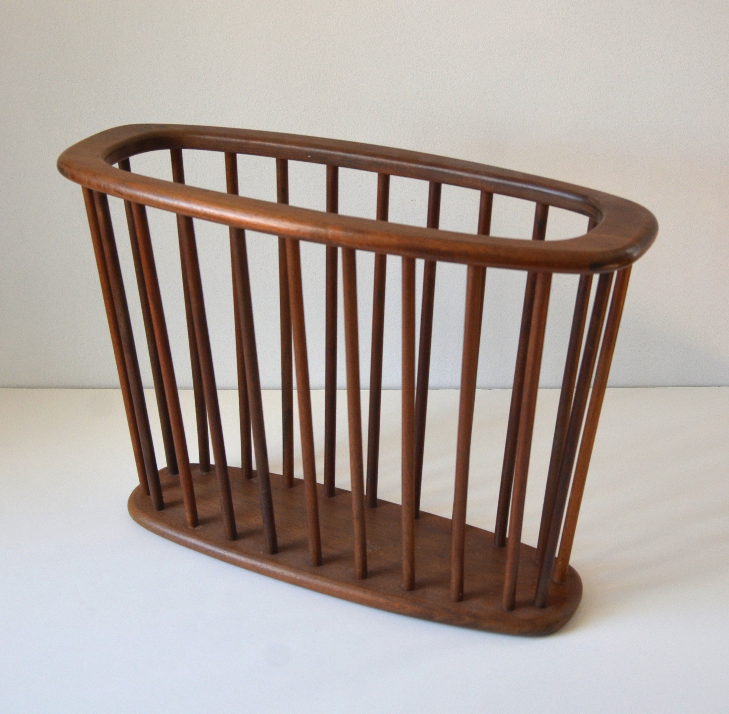 Vintage Mid-century Modern Oval Walnut Wood Magazine Rack by Arthur ...