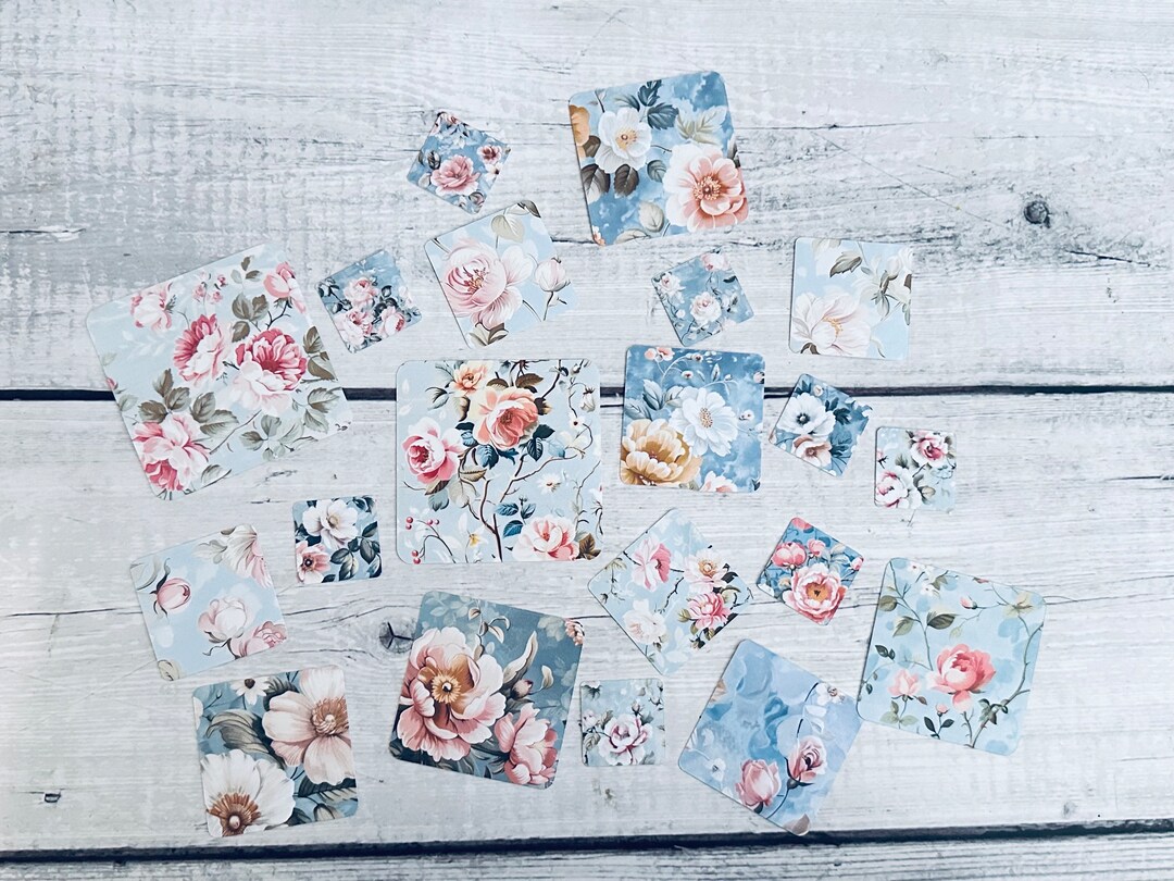 Blue and Pink Floral Paper Sticker for Junk Journal | Flower Ephemera ...