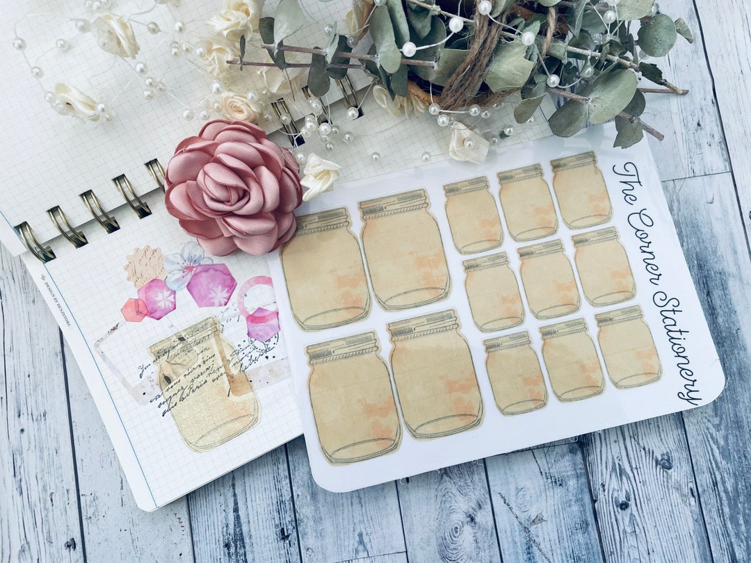 A Sheet of 14 Bottle Jar Transparent Stickers for Junk Journaling ...