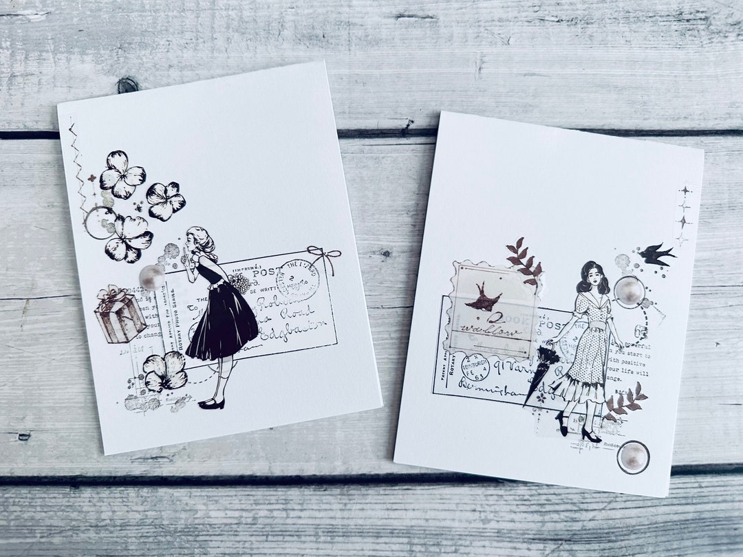 Embellished Hand Stamped Journal Cards for Pen Pal. Junk Journal Blank ...
