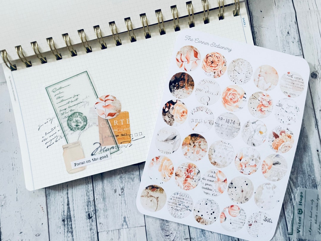 Round Pastel Vintage Style Stickers for Journaling, Planner ...