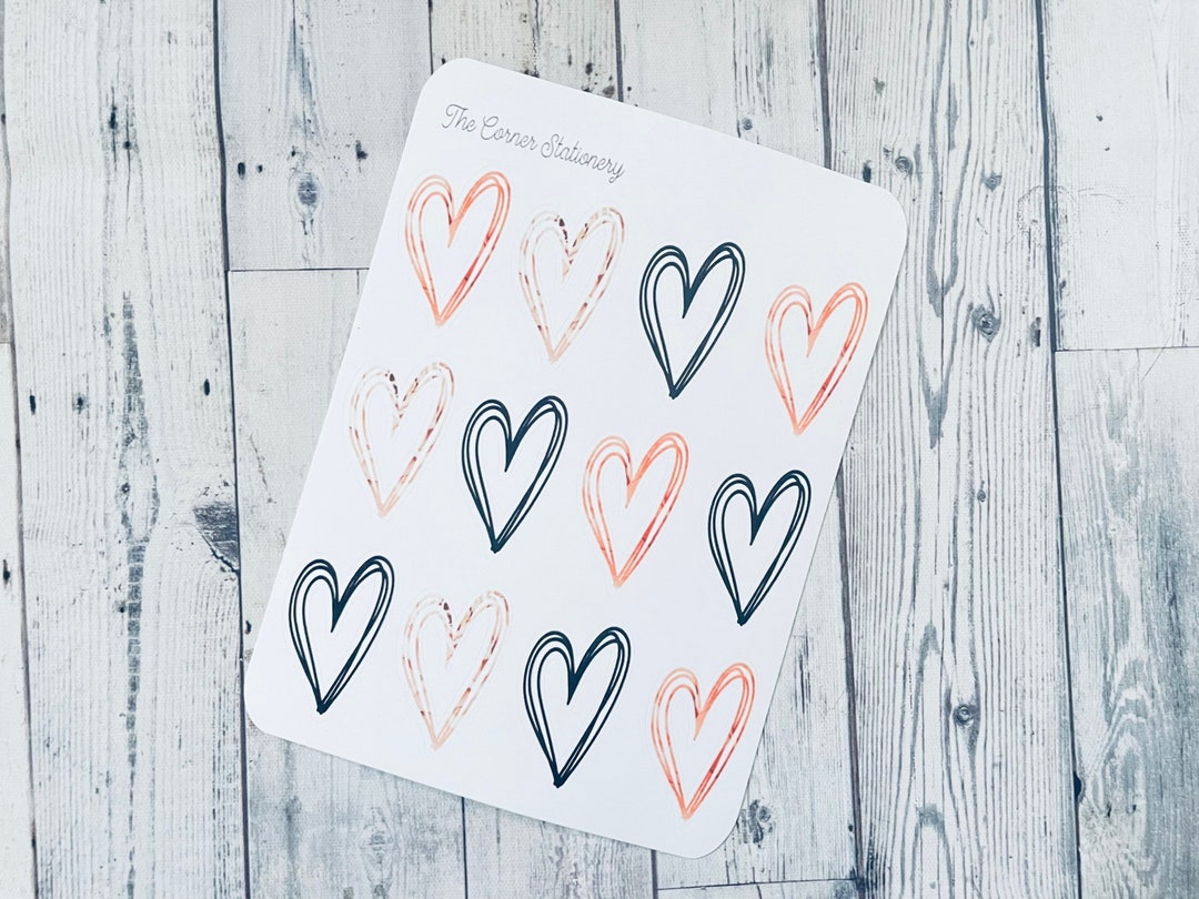 A Sheet of 12 Hearts Line Stickers for Junk Journaling, Sticker ...