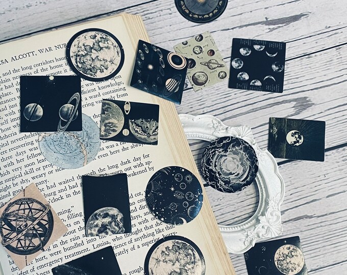 A Set of 46 Astronomy and Moon Small Paper Sticker for Junk Journaling ...