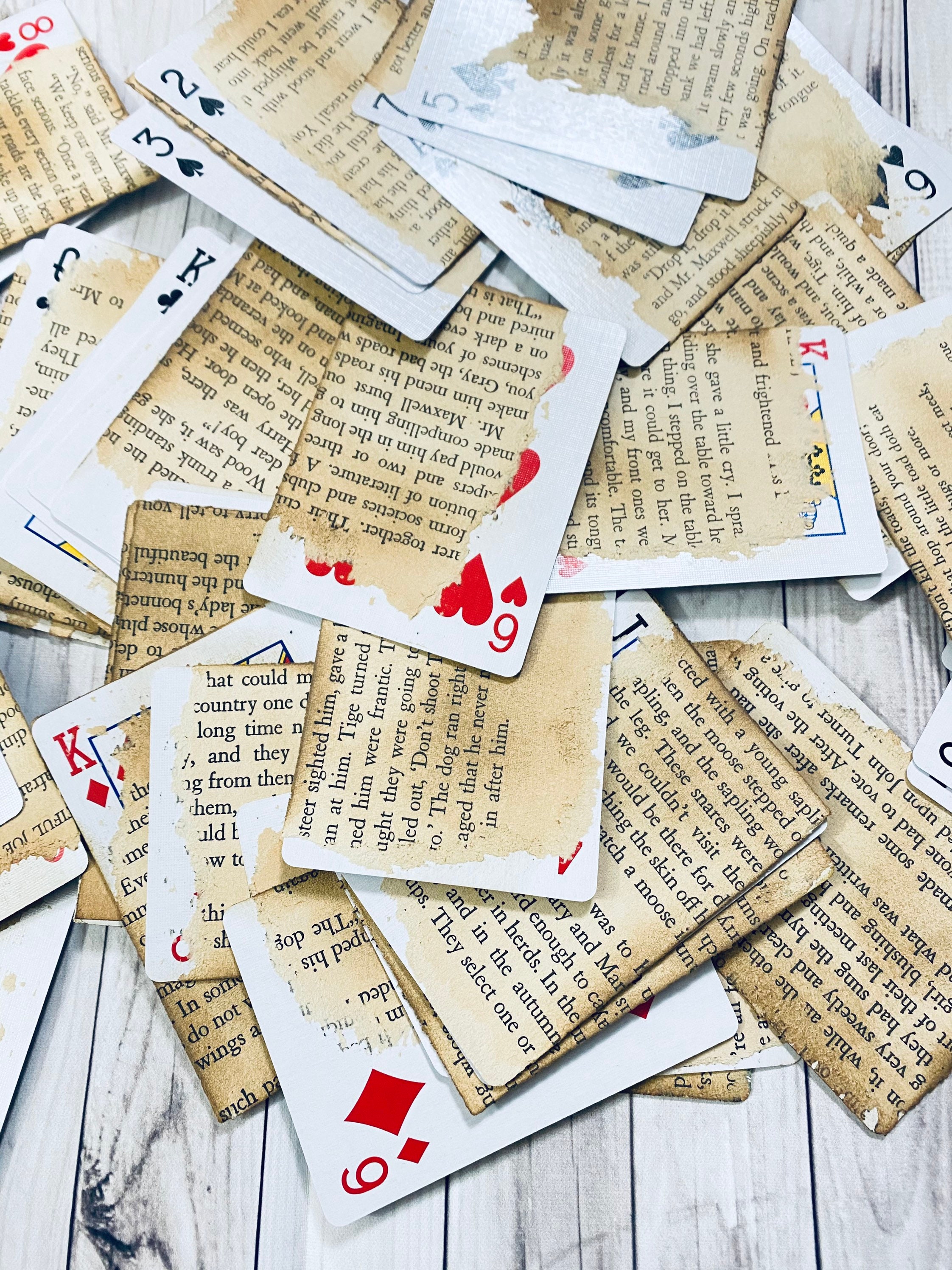 A set of 10 old book pages on playing cards for junk journal. | Etsy