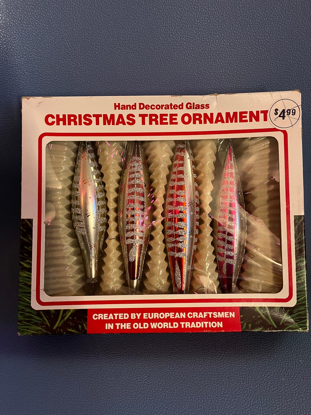 Vintage Commodore Hand Decorated Tree Ornaments in Original Box Set of ...