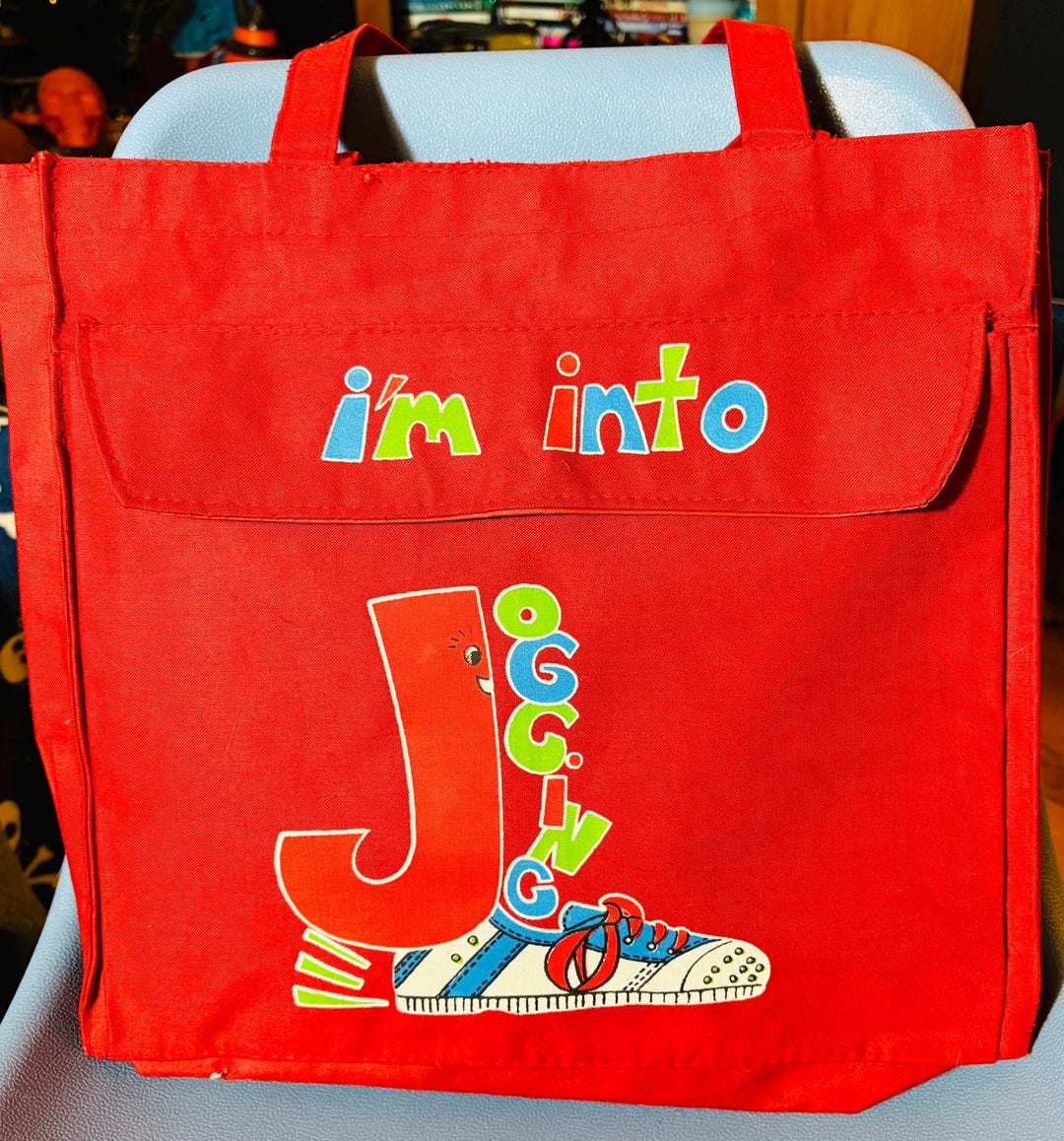 Vintage 1980s Red I'm Into Jogging Purse Bag 14 X 18 Square Canvas Gym ...