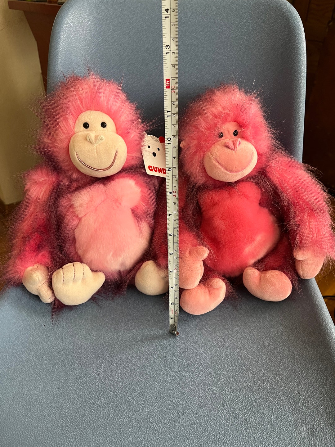 2 Ramona Pink Plush Baby Gorillas Monkey 13" Feather Tipped Fur ...