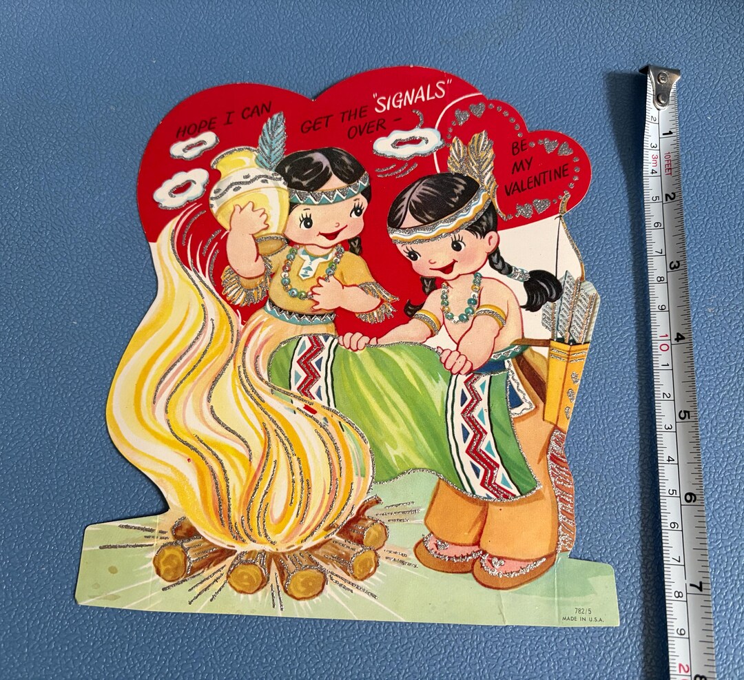 Vintage MCM Greeting Card Native American Indian Smoke Signals Glitter ...