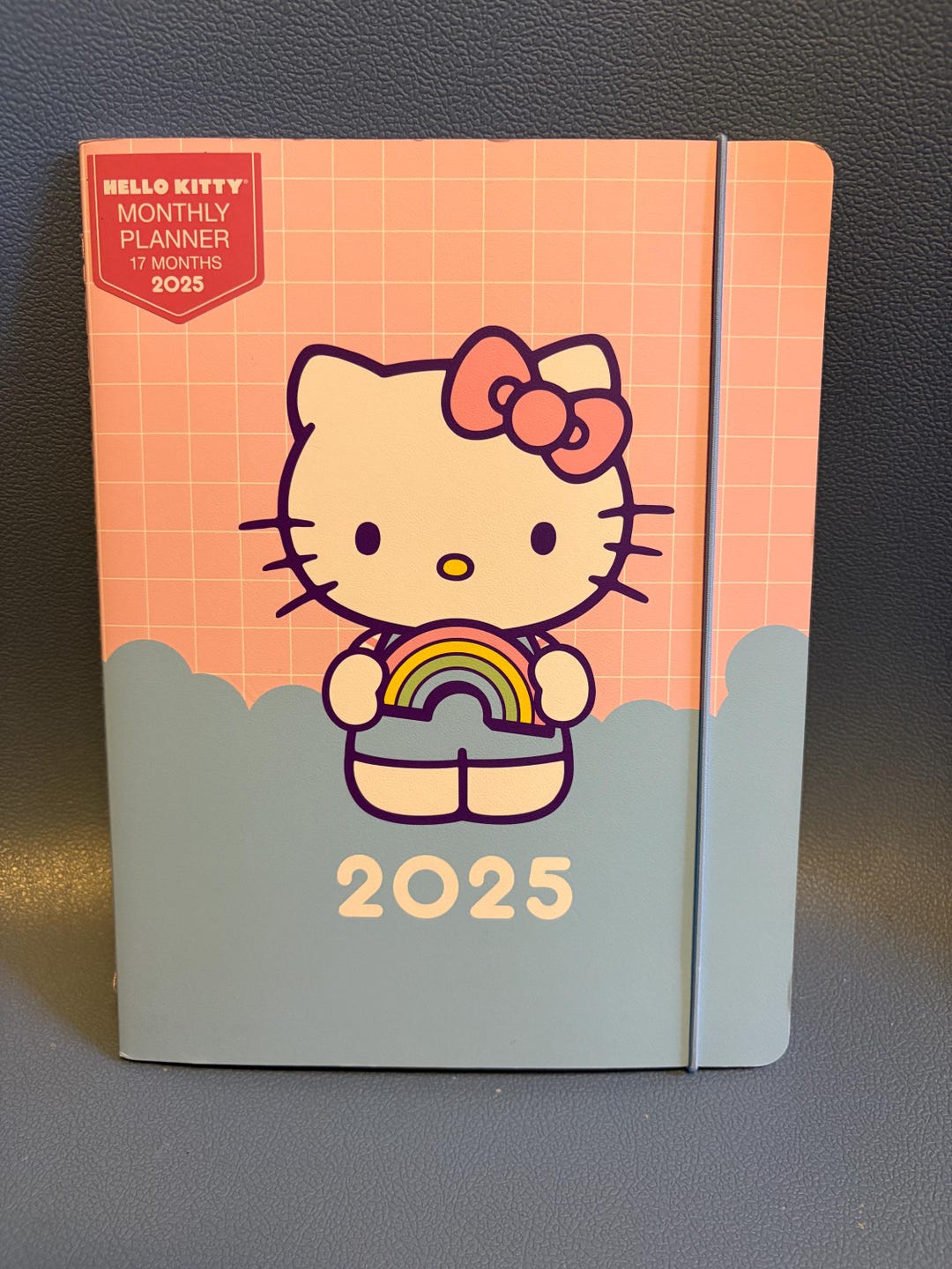2025 Sanrio Hello Kitty Monthly Planner Holding Rainbow Pink White Grid ...