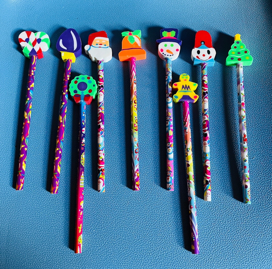 Vintage Lisa Frank Pencils Christmas Holiday Eraser Topper Wreath ...