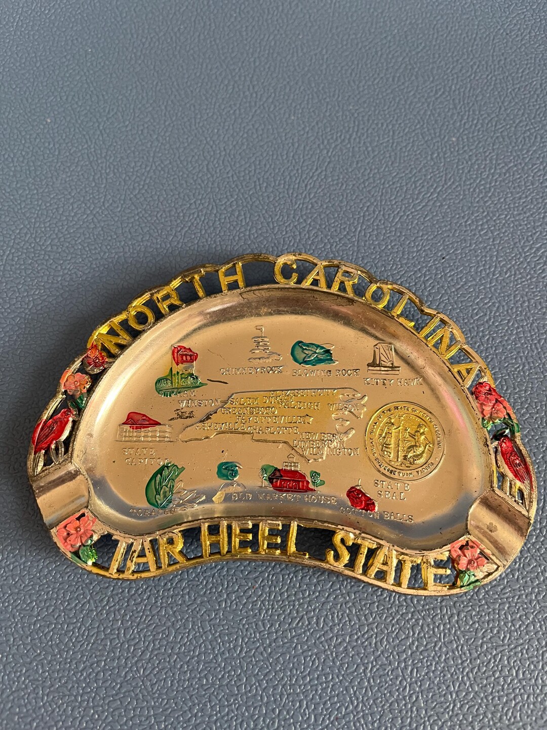 Vintage North Carolina Tar Heel State Metal Molded Trinket Tray Ashtray ...