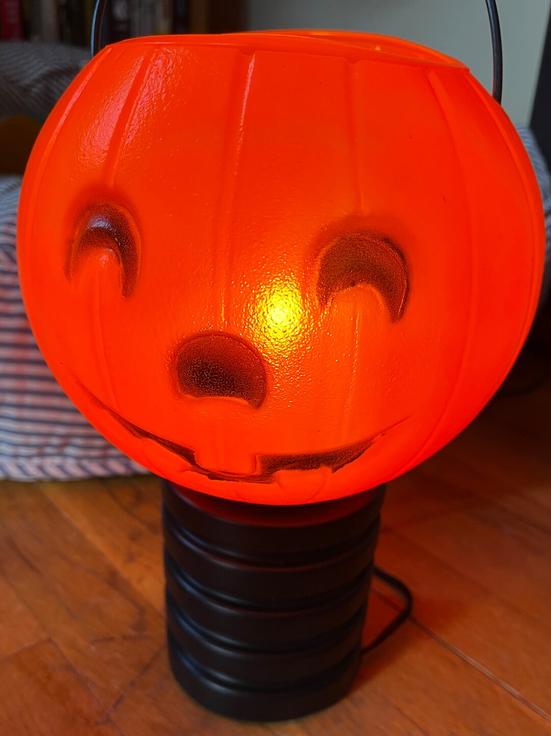 Vintage JOL Pumpkin Blinky Blow Mold Lamp Black Stand Working Works ...