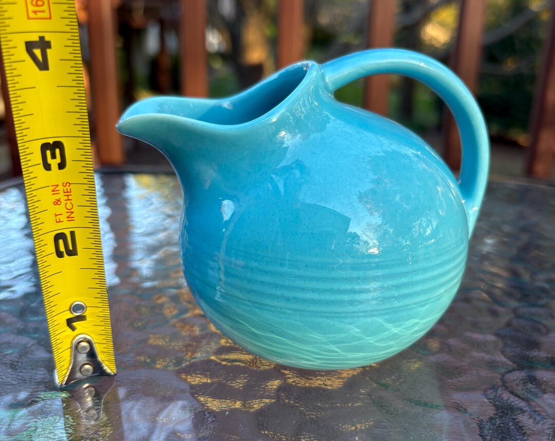Vintage Miniature Pitcher Fiestaware Creamer Aqua Turquoise Ridges ...