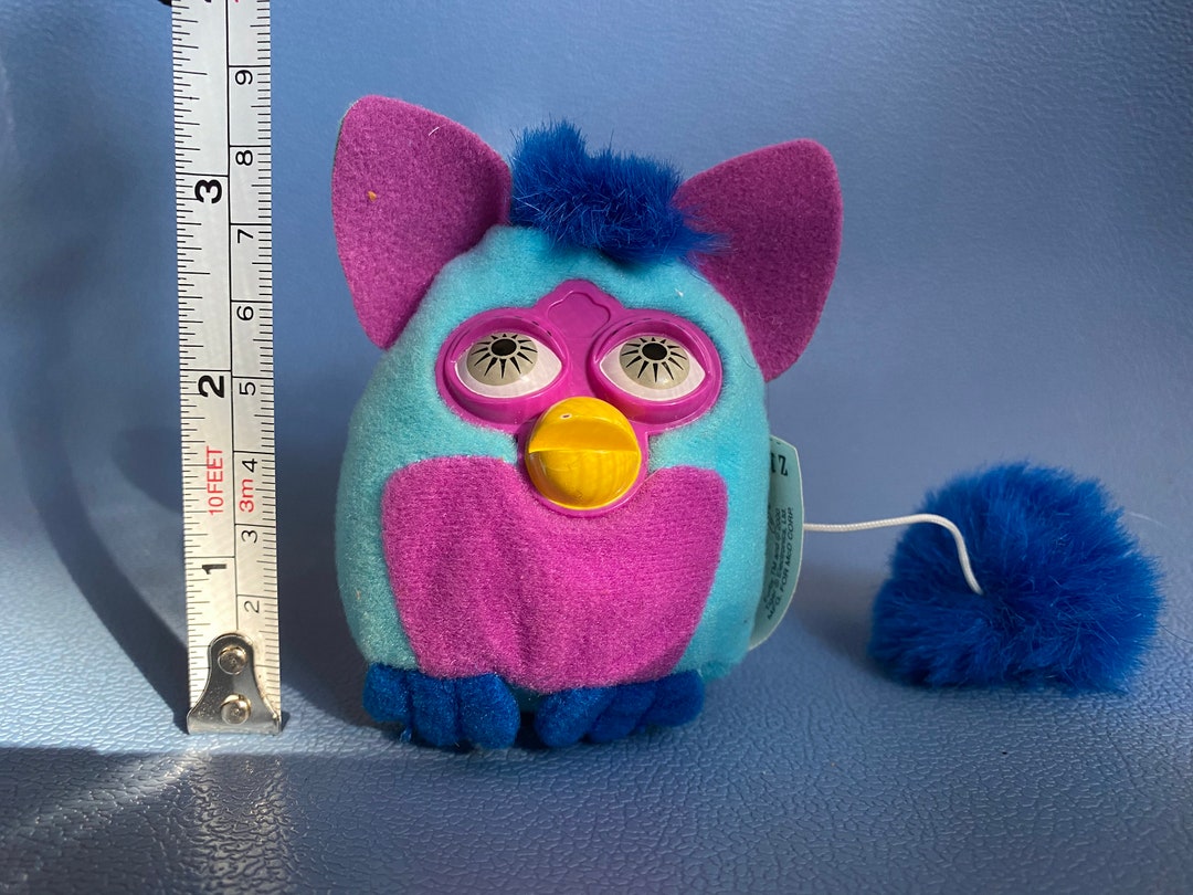 Vintage Black Mini Furby Plush Purple Pink Aqua Blue Gray Eyes ...