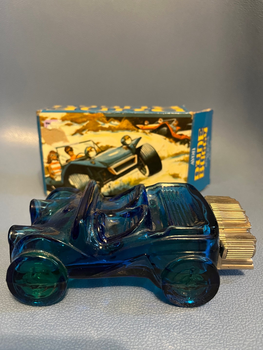 Vintage Avon Dune Buggy After Shave Spicy Blue Glass Cologne Bottle and ...
