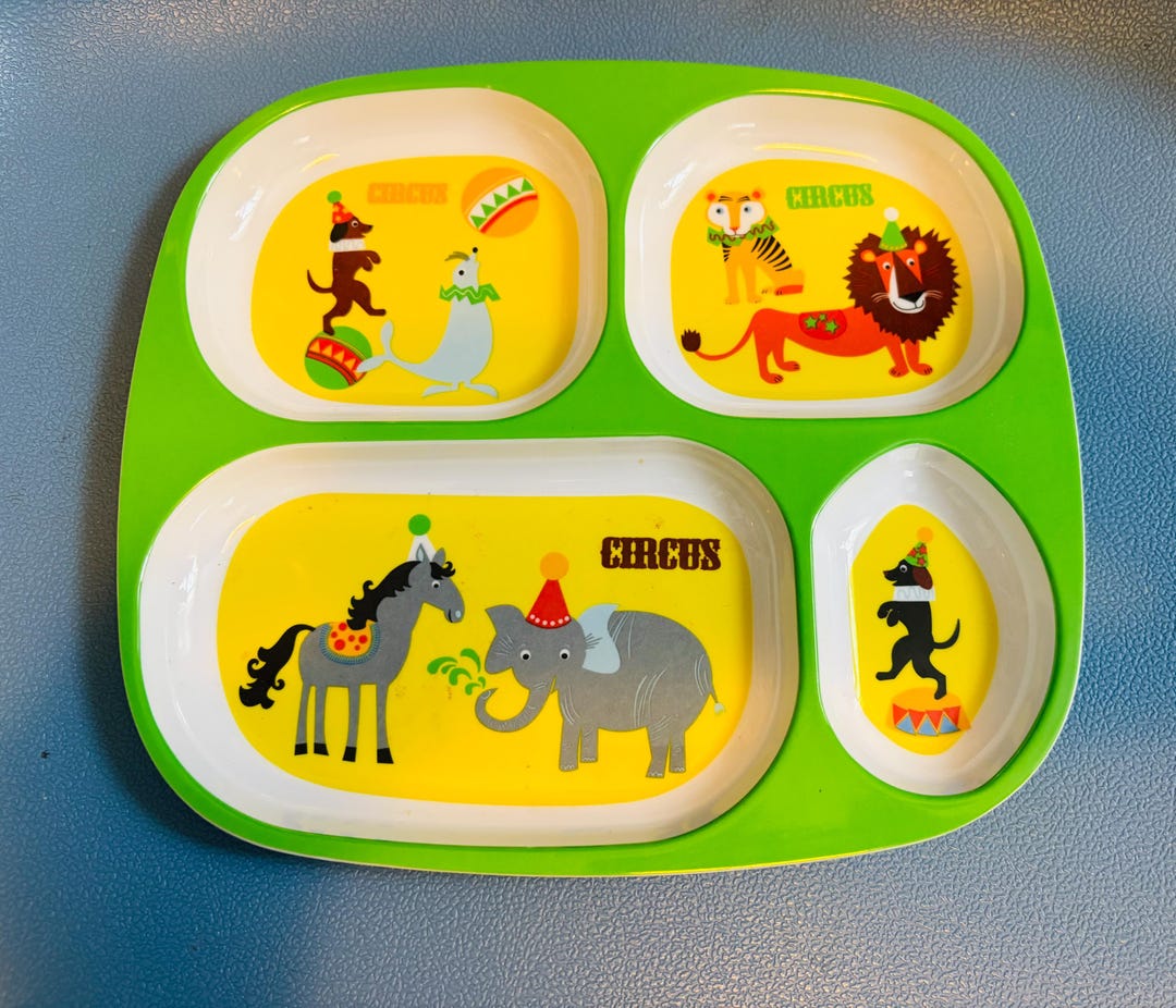 Vintage Melamine Children's Divided Sectioned Plastic Plate Circus ...