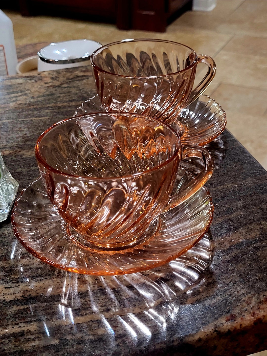 2 Pink Swirl Arocoroc France Roseline Blush Coffee Cups and Saucers ...