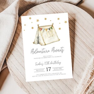 Camping Birthday Sleepover Party Invitation, Instant Download, Backyard ...