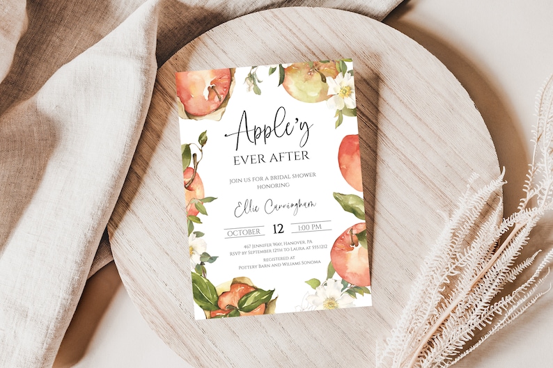 Apple Bridal Shower Invitation Template Editable Fall Bridal - Etsy