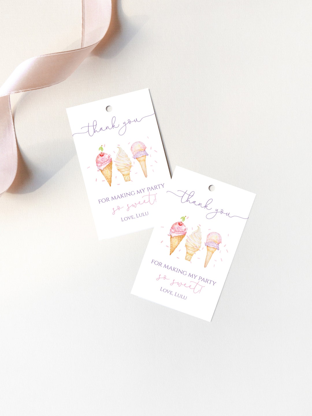 Pink Ice Cream Birthday Party Favor Tag, Instant Download, Editable ...
