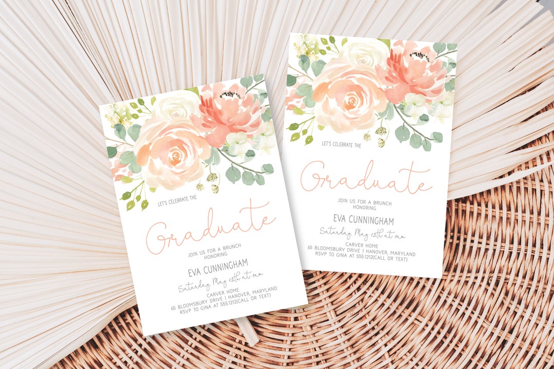 Graduation Brunch Invitation, Instant Download, Editable, Peach ...