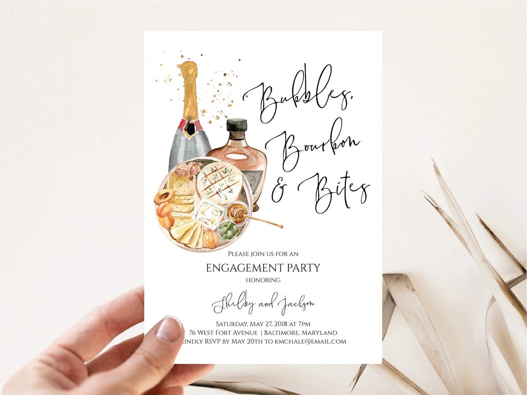 Bubbles, Bourbon and Bites Engagement Party Invitation, Editable ...