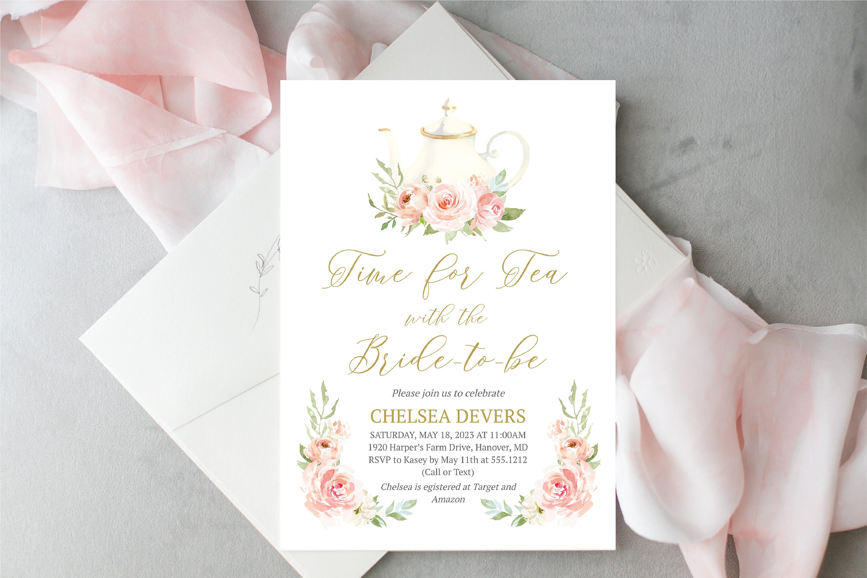 Bridal Tea Invitation, Editable, Bridesmaids Luncheon Invite, Time for ...