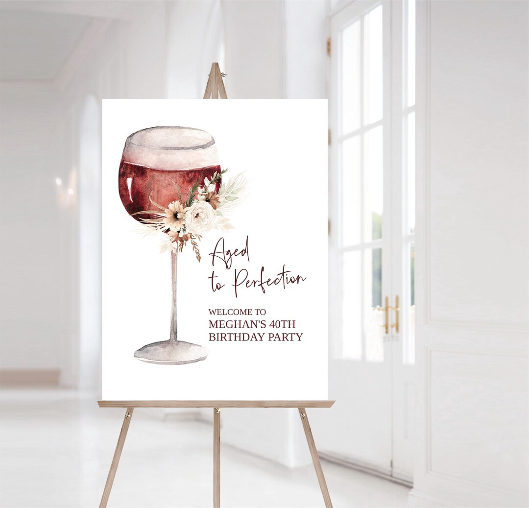 Aged to Perfection Welcome Sign, Wine Birthday Party Welcome Poster ...