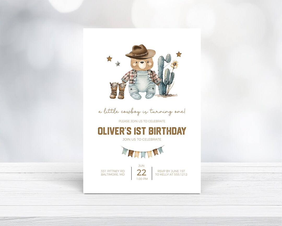 Little Cowboy Birthday Party Invitation, First Rodeo Birthday Party ...