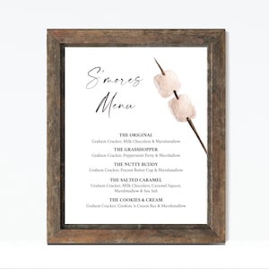 S'mores Menu, Printable Smores Bar Sign, Editable Smores Menu Template ...