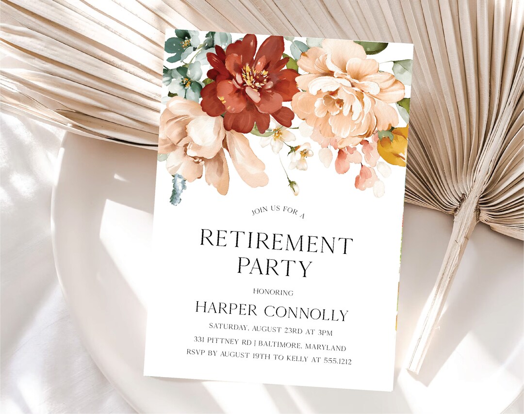 Floral Retirement Party Invitation, Instant Download, Editable ...