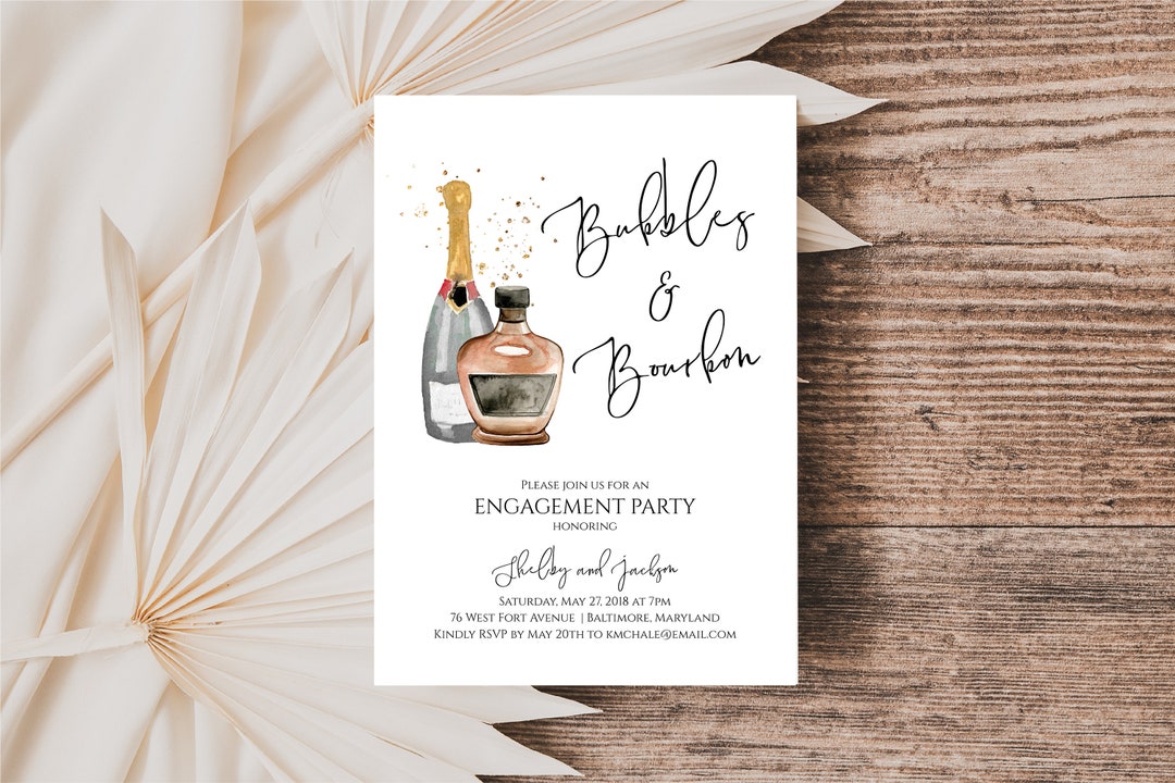 Bubbles and Bourbon Engagement Party Invitation, Editable Engagement ...