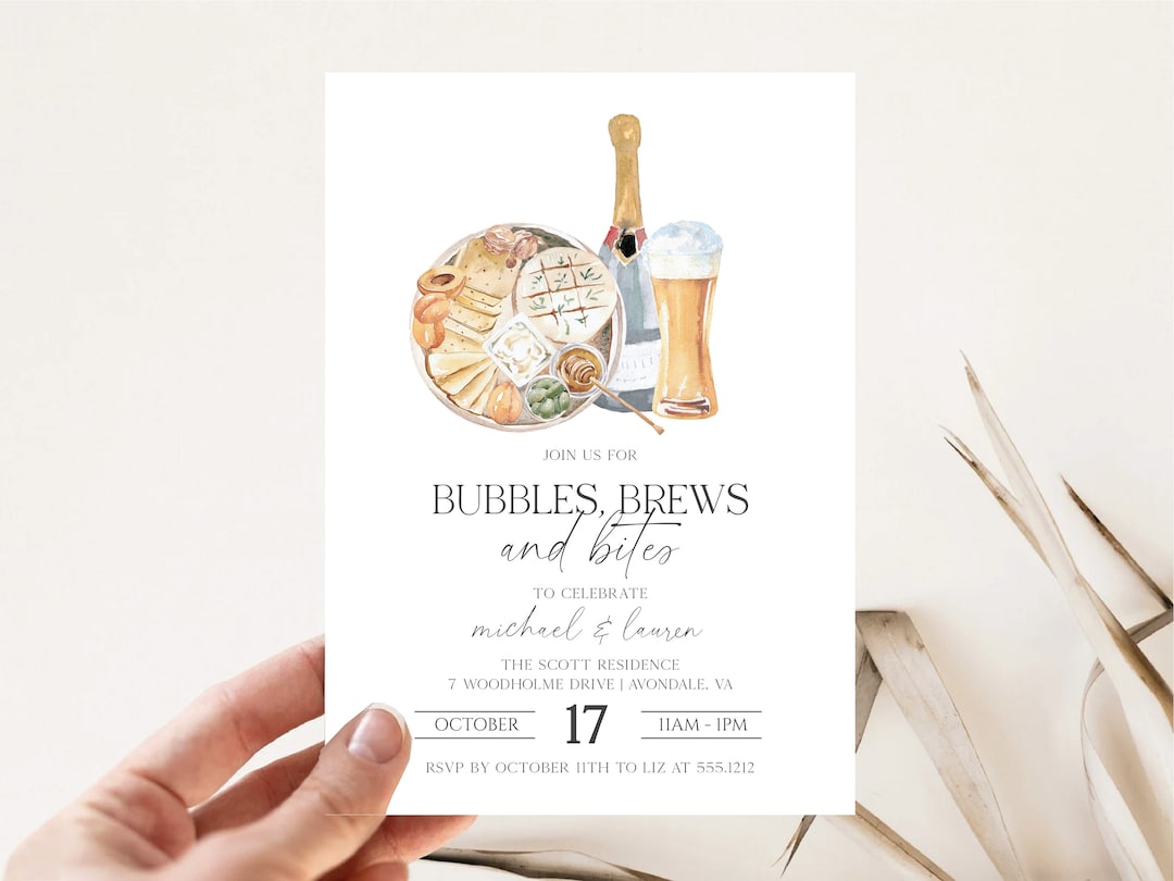 Bubbles, Brews and Bites Invitation Template, Instant Download ...