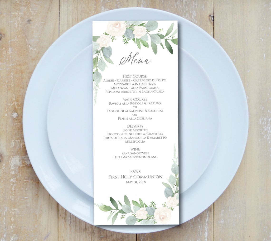 First Holy Communion Dinner Menu Invitation Instant Download - Etsy