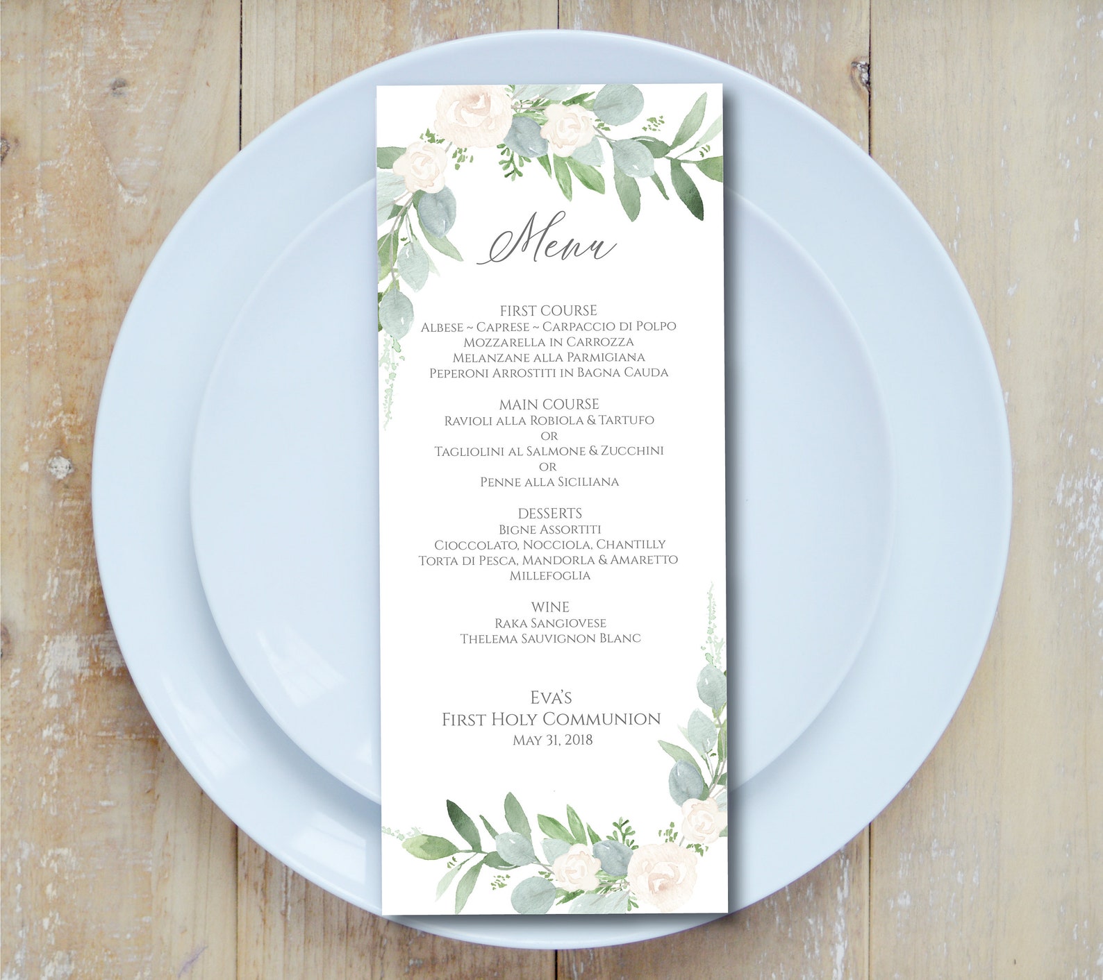 First Holy Communion Dinner Menu Invitation Instant Download - Etsy