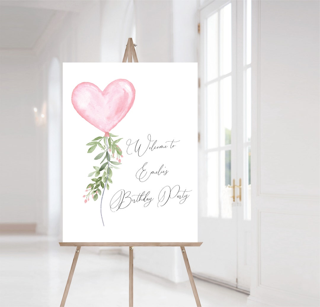 Sweetheart Birthday Party Welcome Sign, Printable Balloon Welcome Sign ...