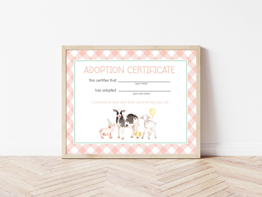 Printable Farm Animals Adoption Certificate, Adopt an Animal Sign ...