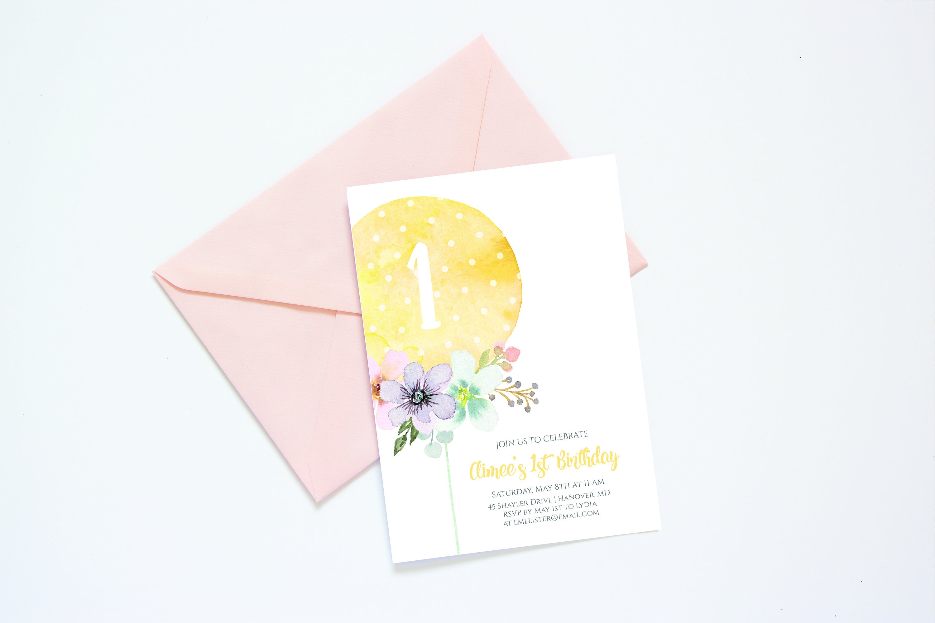 Yellow Balloon Birthday Party Invitation Yellow 1st Birthday | Etsy
