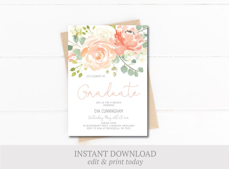 Graduation Brunch Invitation Instant Download Editable - Etsy